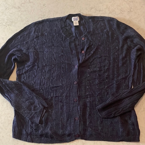 Leon Levin | Sweaters | Xl Navy Blue Cable Knit Cardigan By Leon Levin ...
